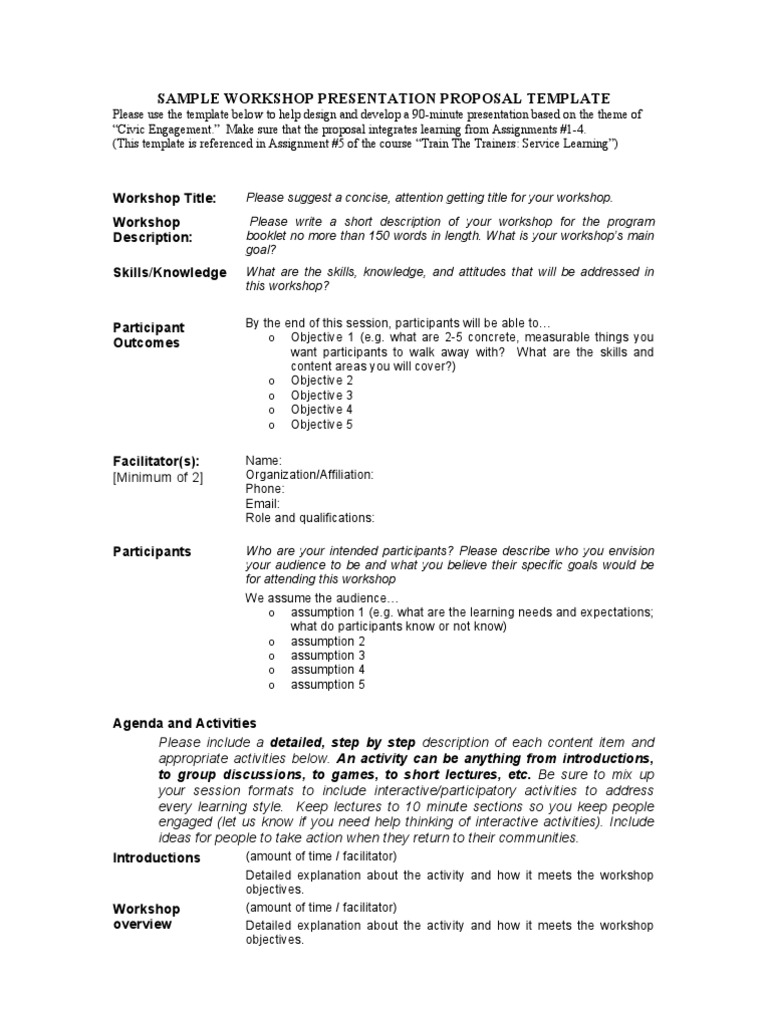 Sample Workshop Presentation Proposal Template: Workshop Title ...