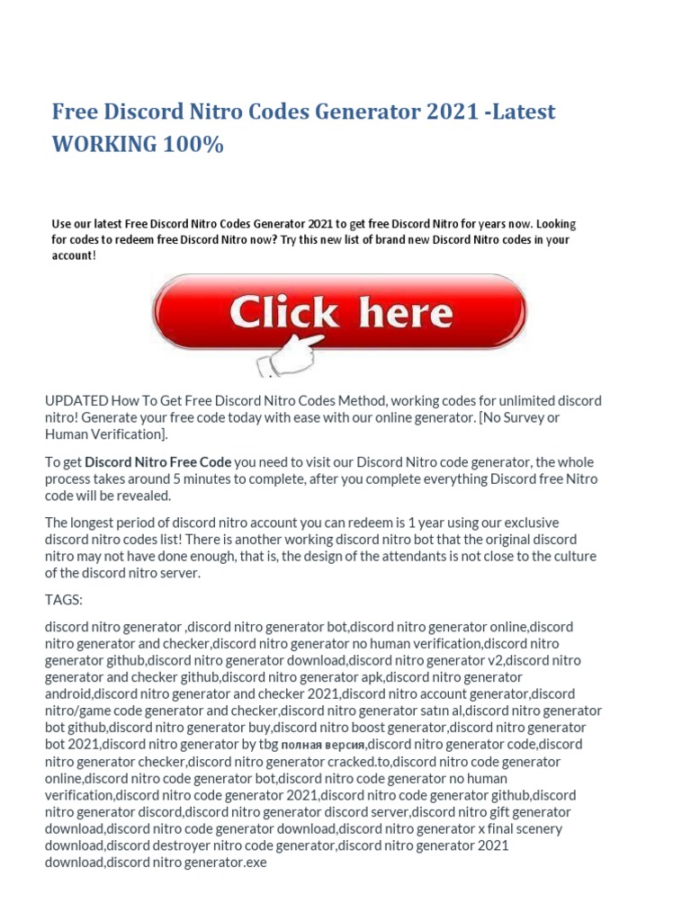 Free Discord Nitro Codes Generator 2021 - Latest WORKING 100% | PDF ...