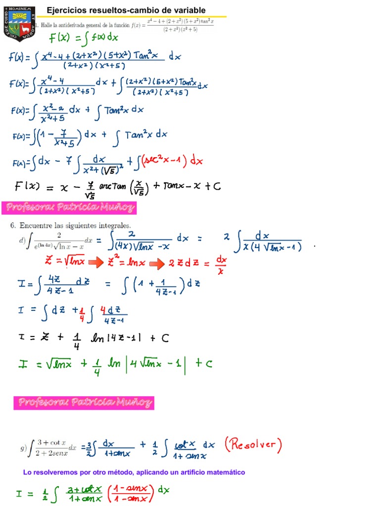 Pizarra Ejercicios Resueltos - Cambio de Variable | PDF