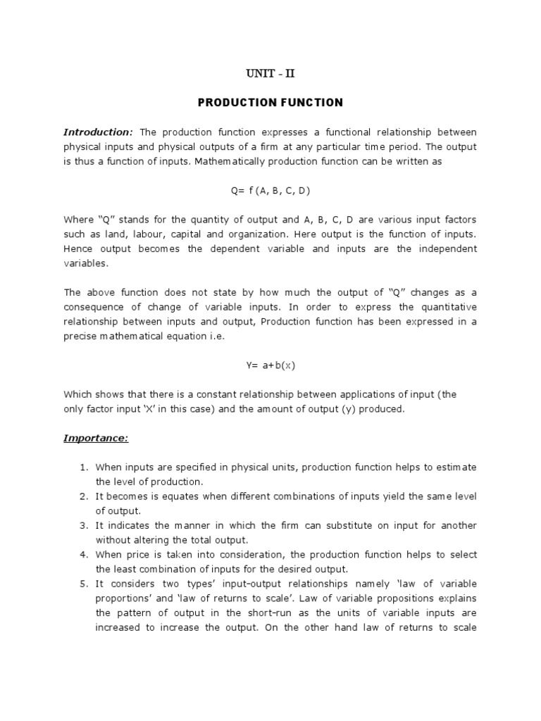 Mefa Unit-2 | PDF | Production Function | Long Run And Short Run