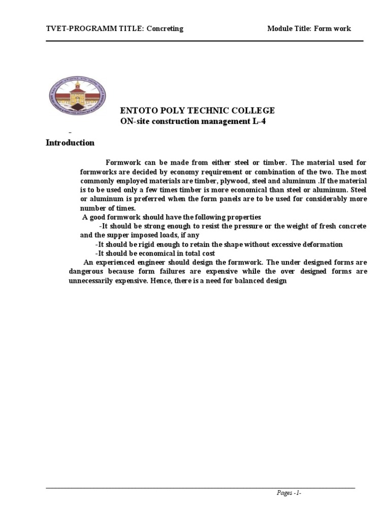 Carry Out Form Work Activities | PDF | Blade | Concrete