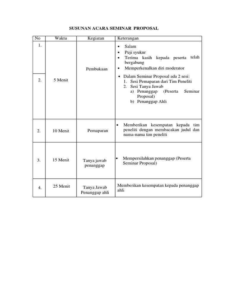 Susunan Acara Seminar Proposal Fix | PDF