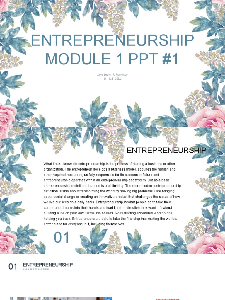 Entrepreneurship Module 1 PPT #1: Jake Luther F. Francisco 11 - Ict ...