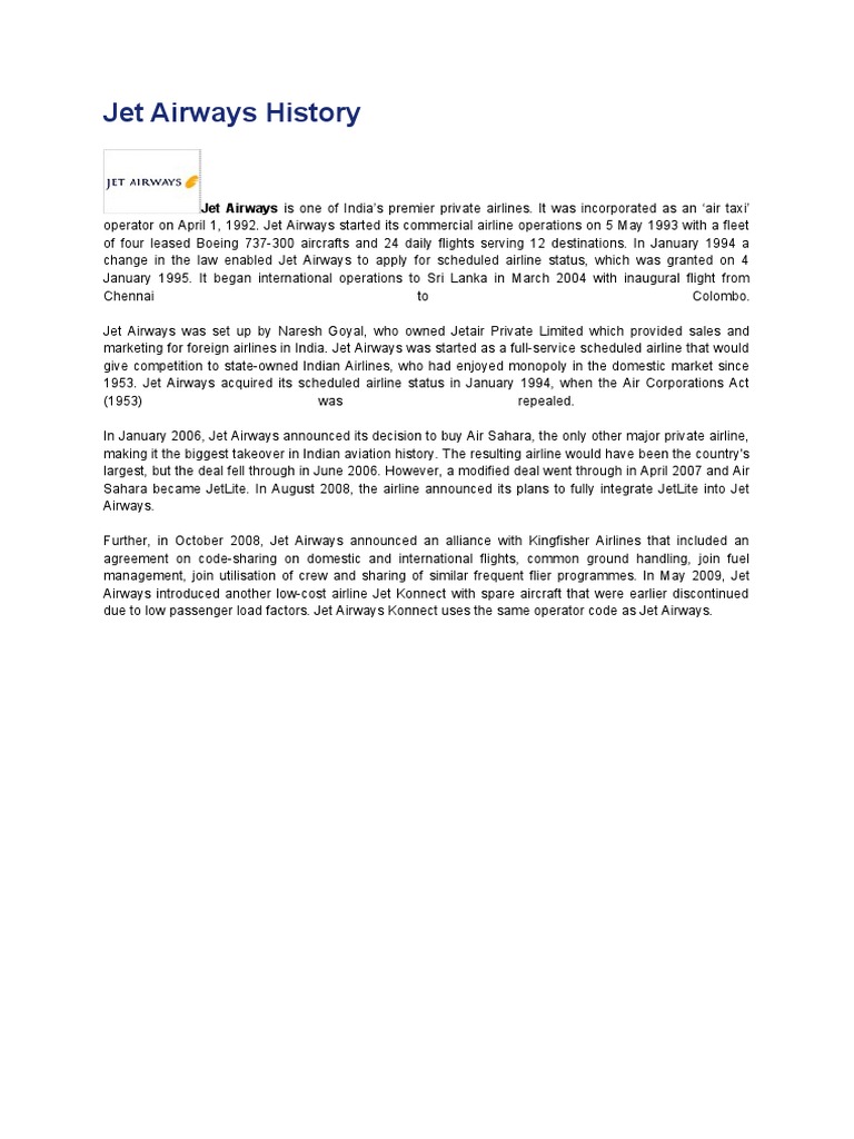 Jet Airways History: Jet Airways Is One of India's Premier Private ...