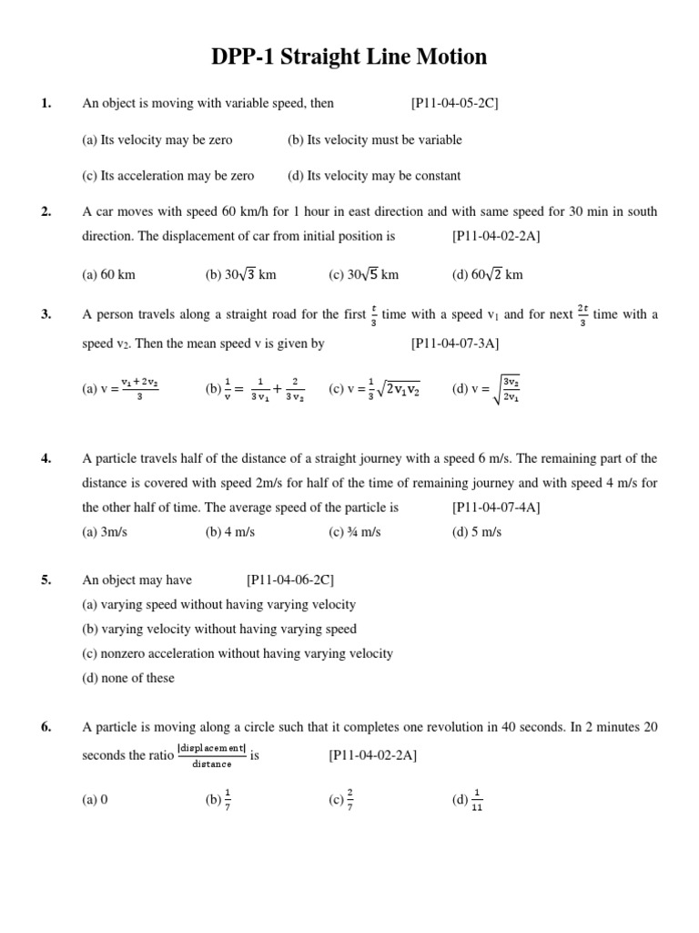 Kinematics Pratics Problems DPP | PDF | Speed | Velocity