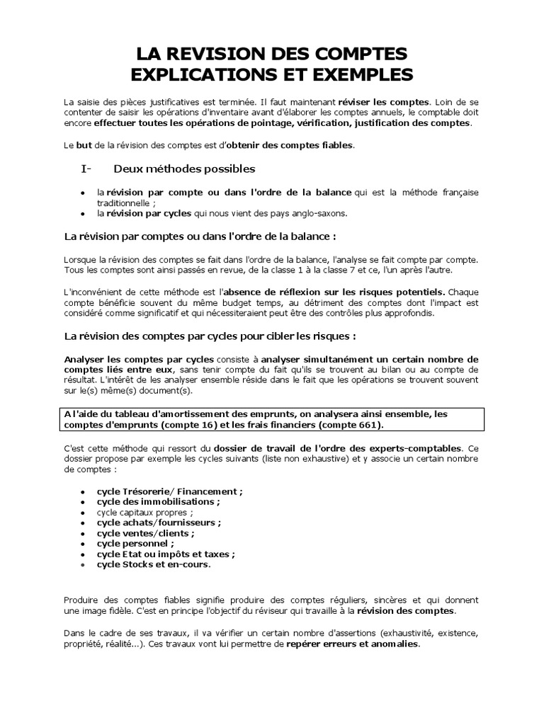 Révision Comptable : Méthodes et Contrôles | PDF | Prêts | Taxe sur la ...