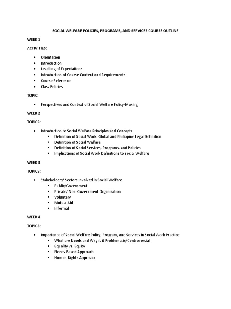 Social Welfare Policies, Programs, and Services | PDF | Policy | Welfare