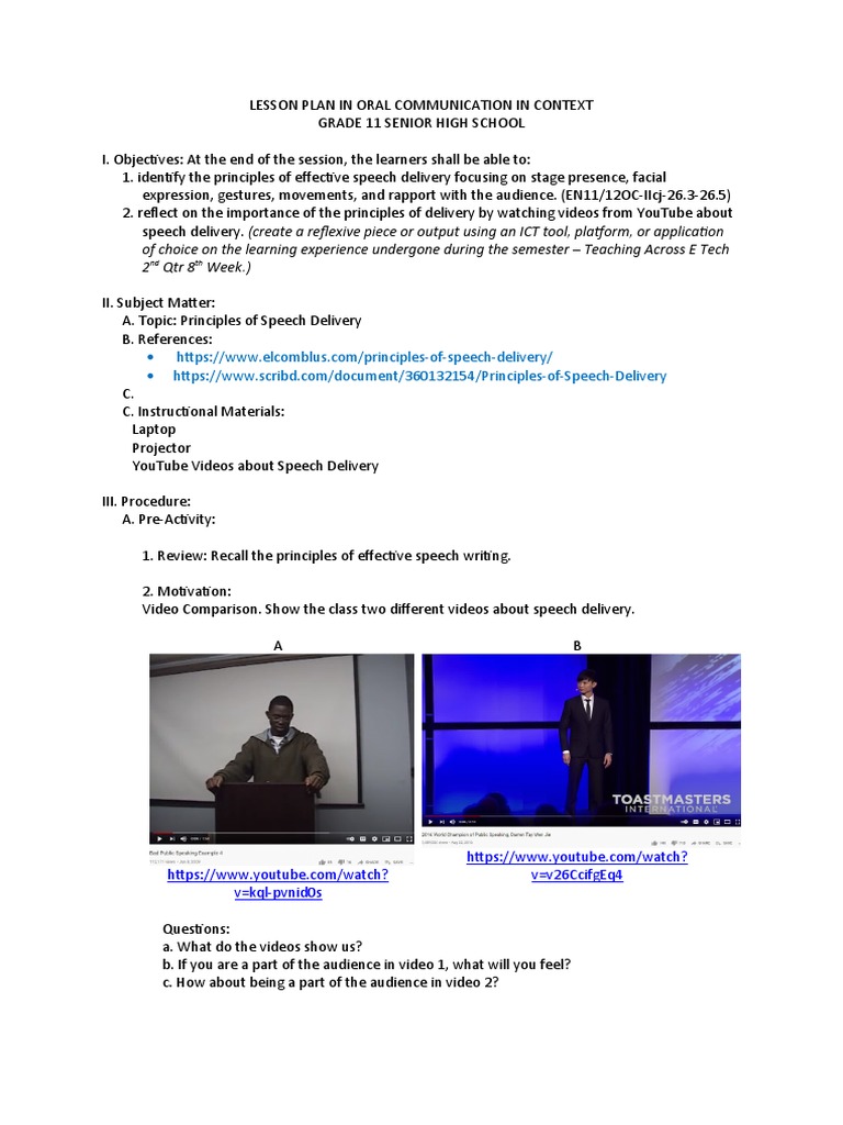 Lesson Plan in Oral Communication in Context | Download Free PDF ...