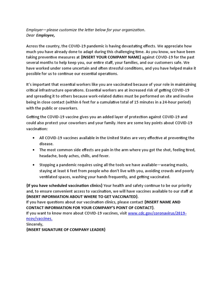 Essential Workers Letter Employer To Workers | PDF