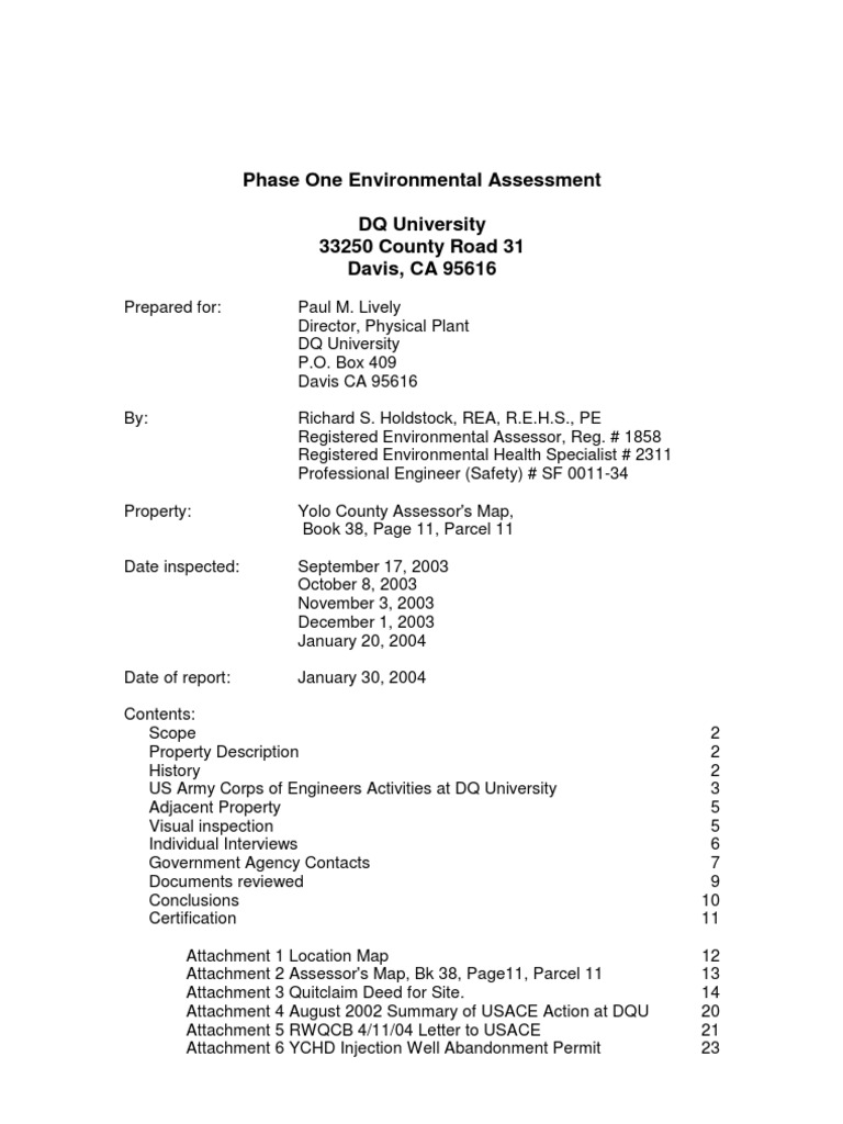 Phase One Environmental Assessment DQ University 33250 County Road 31 ...