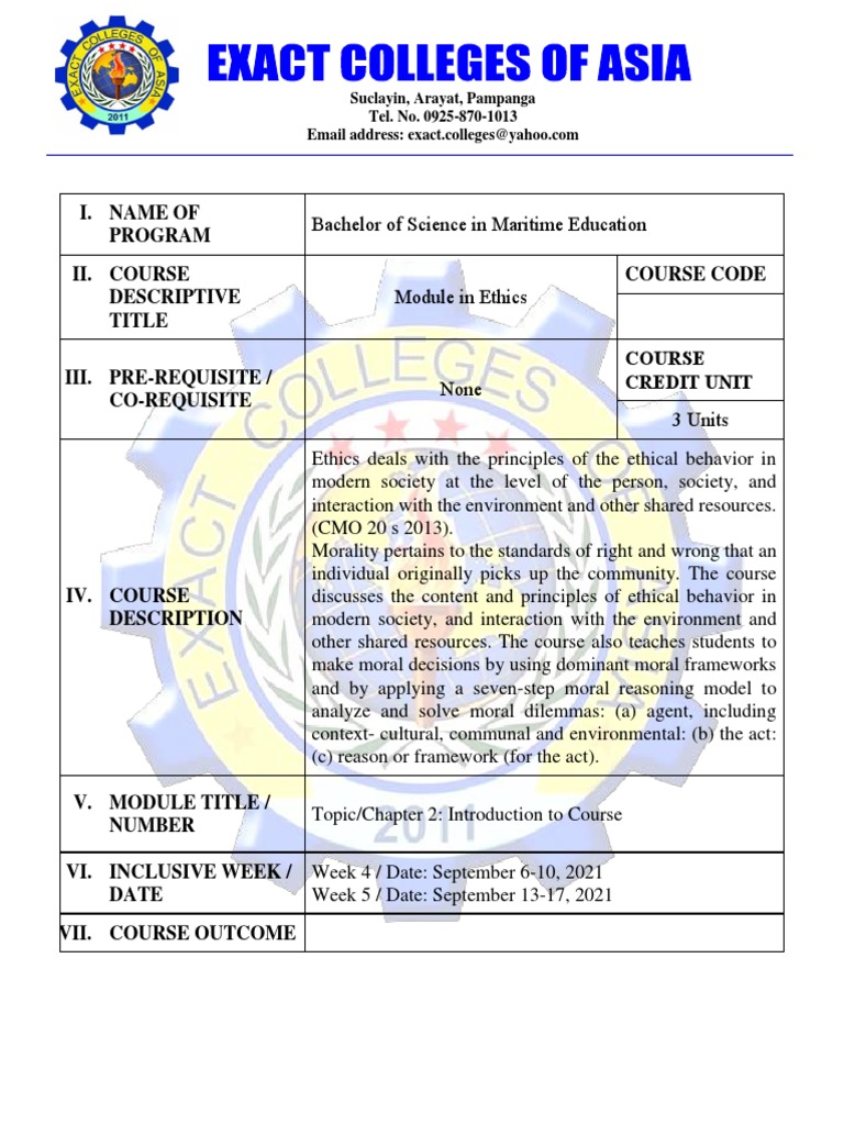 I. Name of Program Ii. Course Descriptive Title Course Code | PDF ...