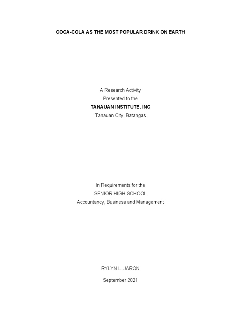 Coca-Cola As The Most Popular Drink On Earth: A Research Activity ...