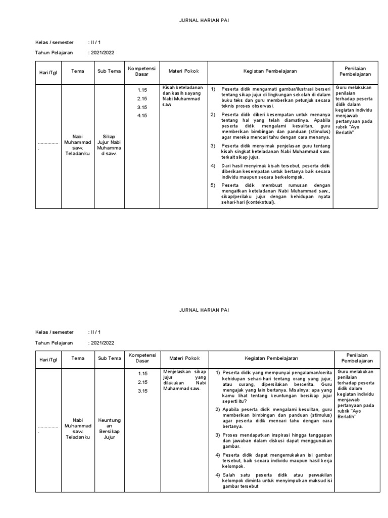 Jurnal Harian Pai | PDF