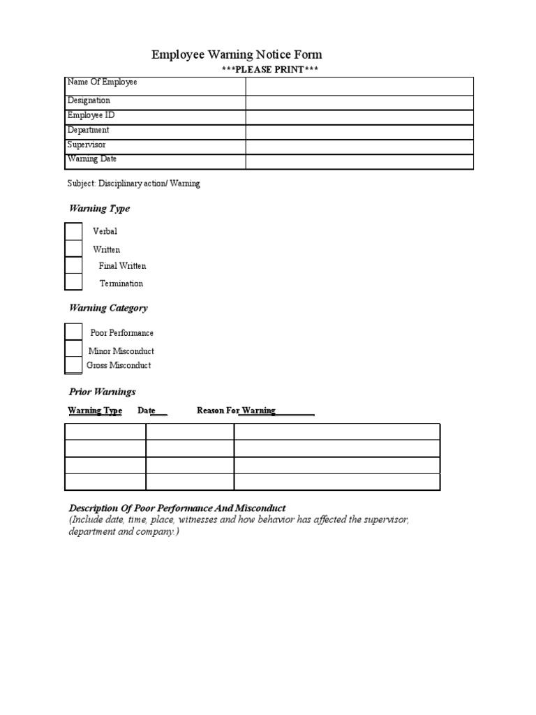 Employee Warning Form | PDF | Career & Growth | Finance & Money Management