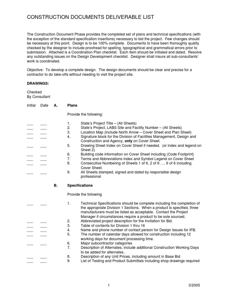 Construction Documents Deliverable Checklist: A Comprehensive List of ...