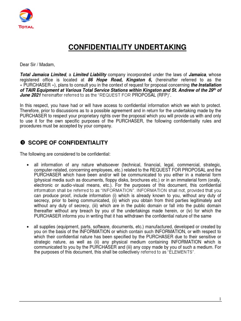 Confidentiality Undertaking | PDF | Confidentiality | License