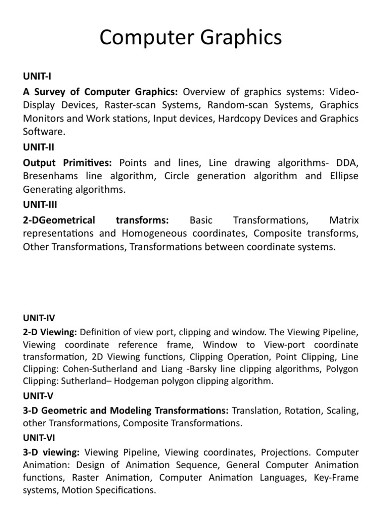 Computer Graphics: Unit-I A Survey of Computer Graphics: Overview of ...