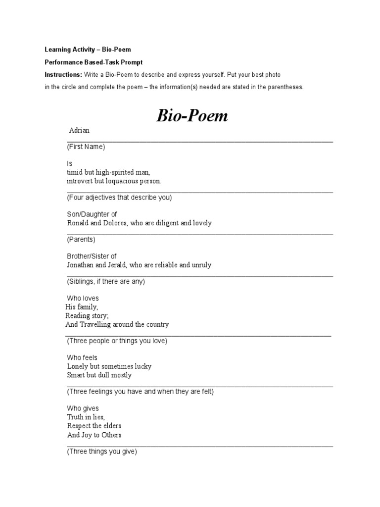 Bio-Poem: in The Circle and Complete The Poem - The Information(s ...