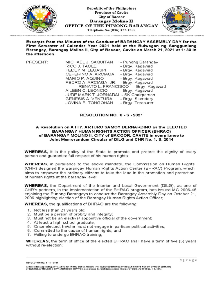 Resolution No. 8-2021 Elected Bhrao | PDF | Human Rights | Justice