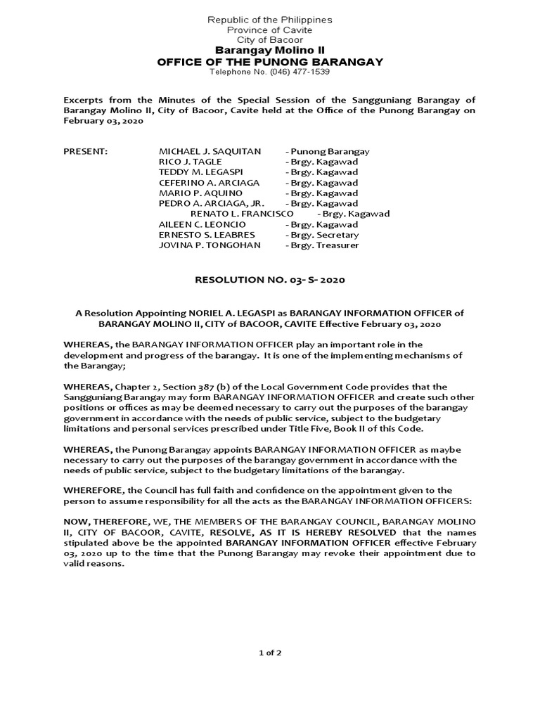 Appointment of Barangay Information Officer | PDF | Justice | Crime ...
