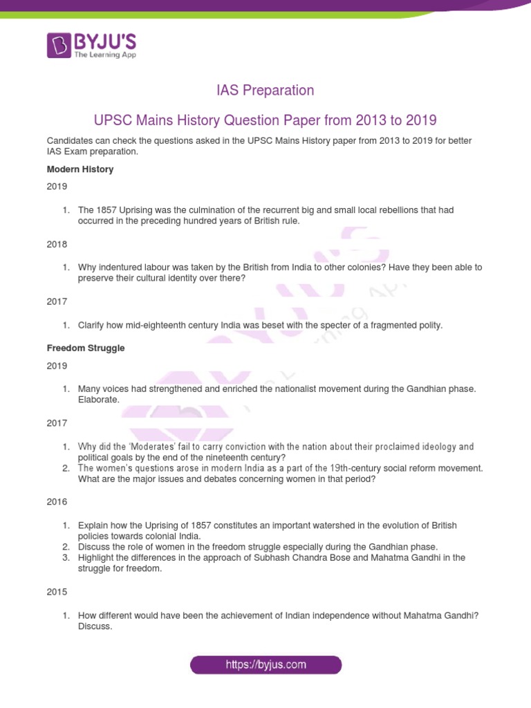 History Questions in UPSC Mains 2013 2019 | PDF | British Raj | Mahatma ...