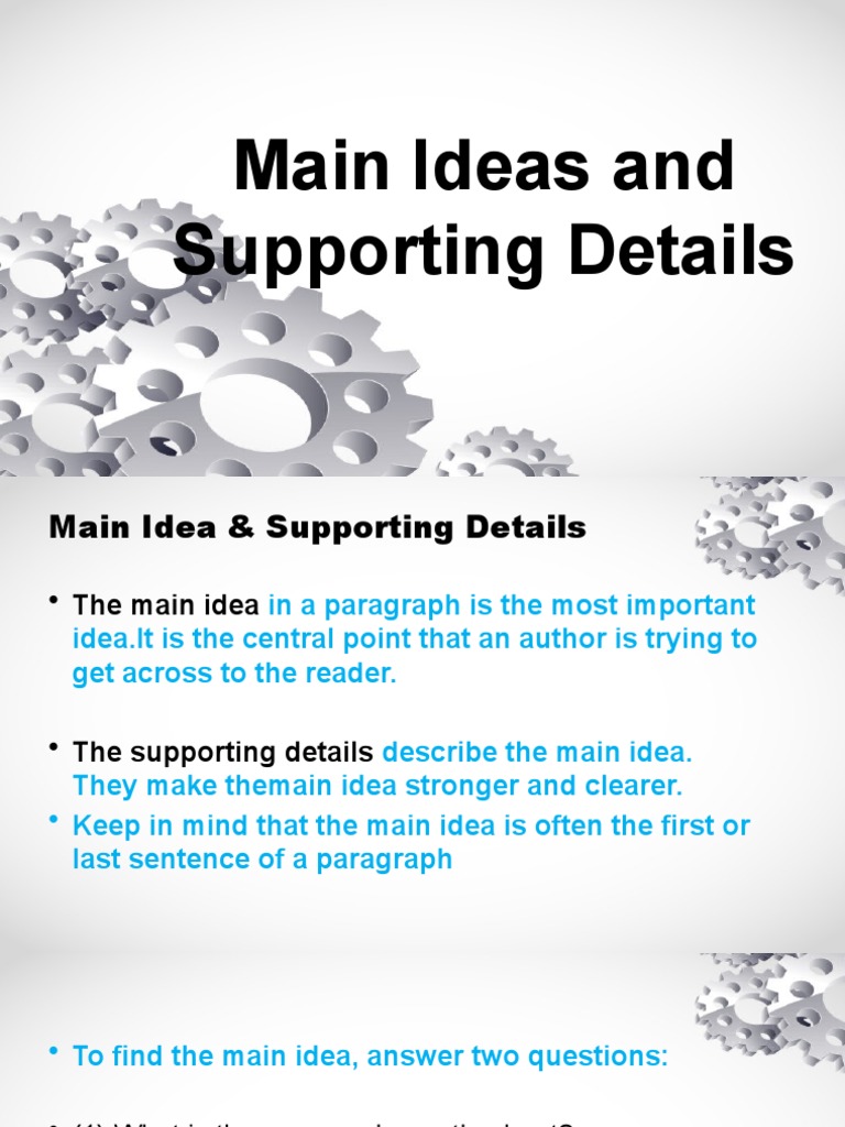 Main Ideas and Supporting Details Guide | PDF | Cognition | Cognitive ...