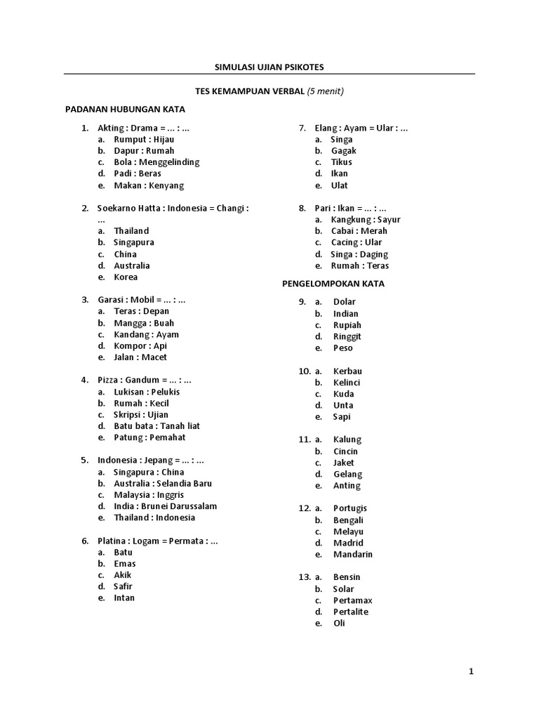 Simulasi Ujian Psikotes | PDF
