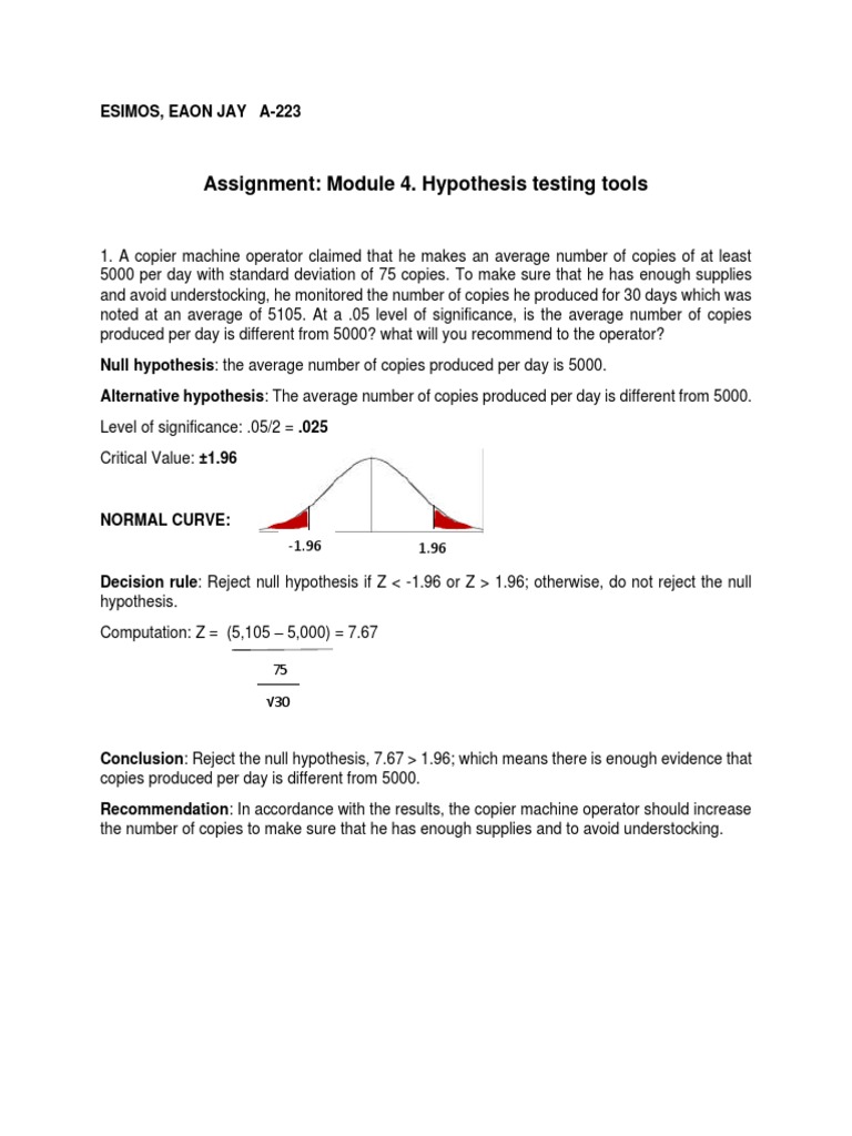 Assignment: Module 4. Hypothesis Testing Tools | PDF | Statistical ...