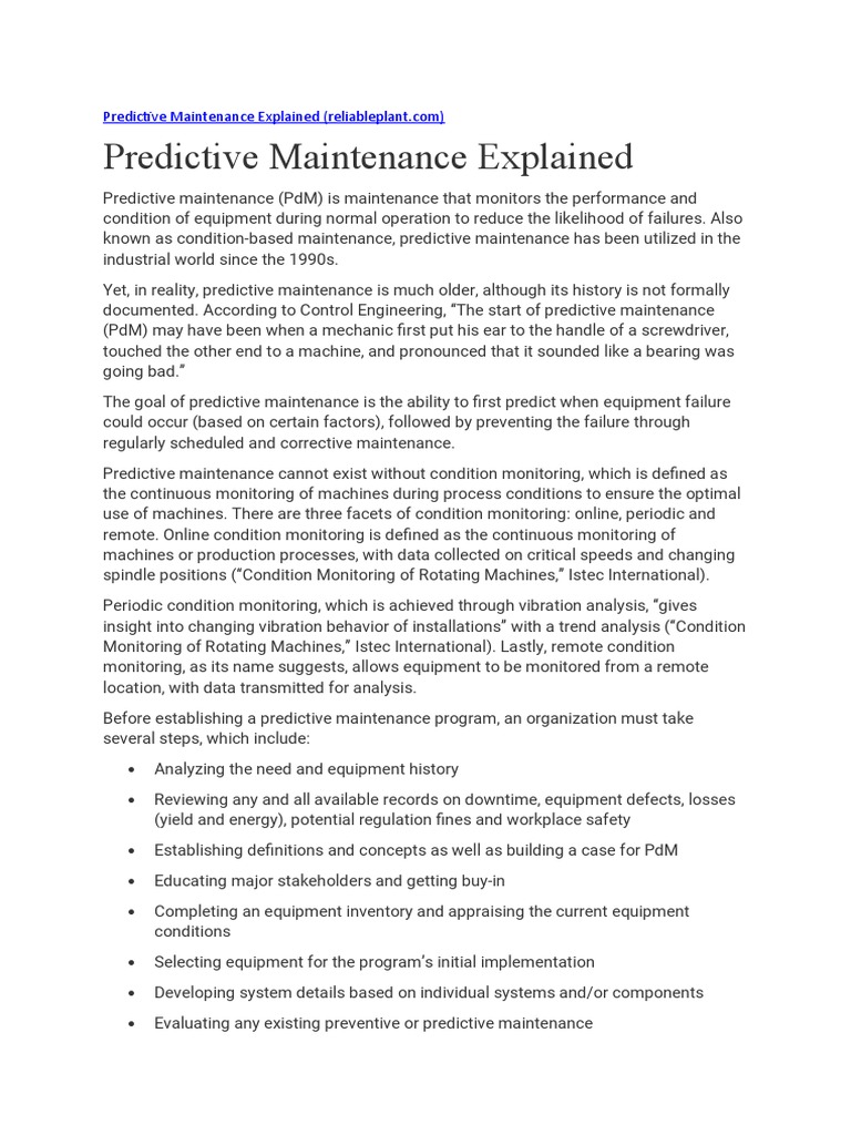 Predictive Maintenance Explained PDF Systems Engineering