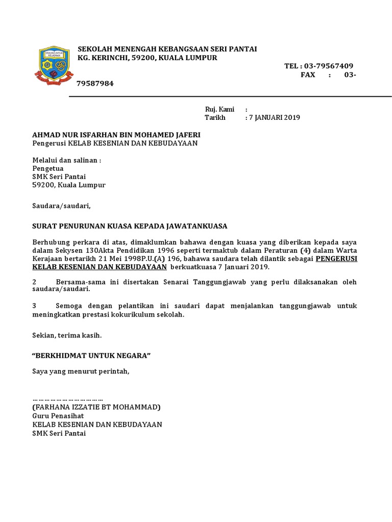 Surat Penurunan Kuasa Baru KKK | PDF