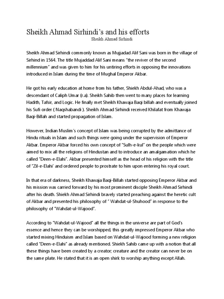 Sheikh Ahmad Sirhindi | PDF | Religious Faiths | Islamic Branches