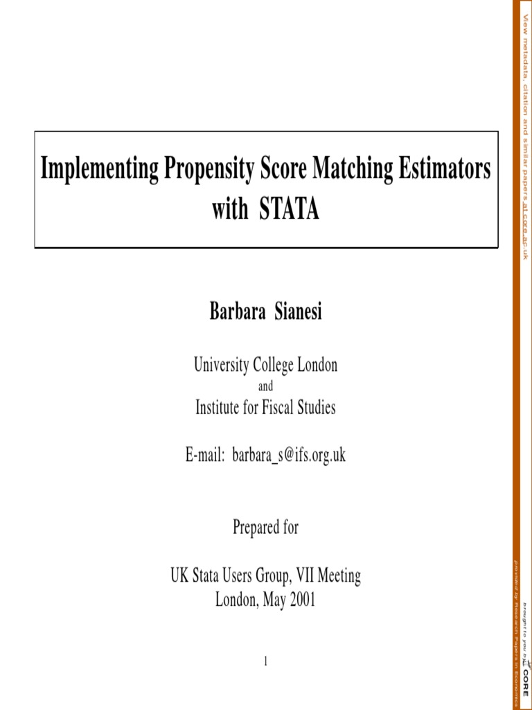 Implementing Propensity Score Matching Estimators With STATA | PDF | Estimation Theory | Statistics