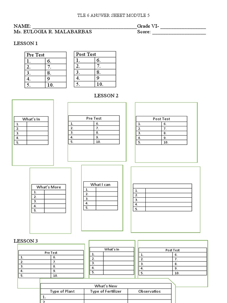 Tle 6 Answer Sheet Module 5 | PDF | Agriculture And The Environment ...