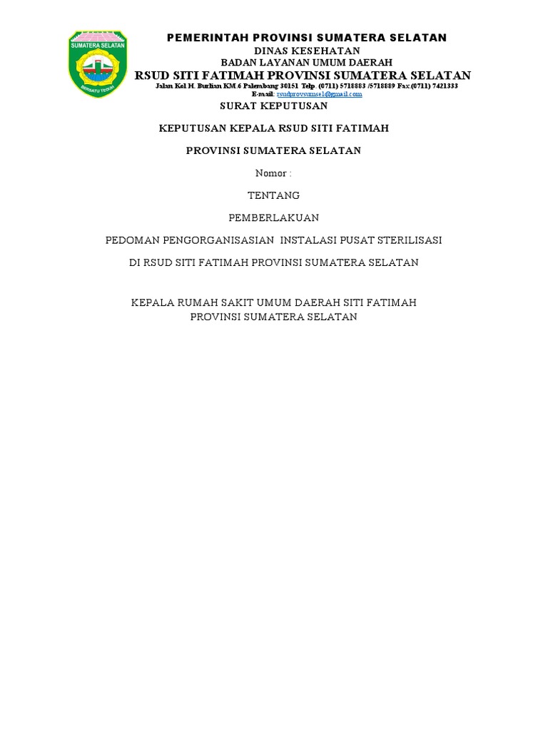 SK Pemberlakuan Pedoman Pengorganisasian CSSD | PDF