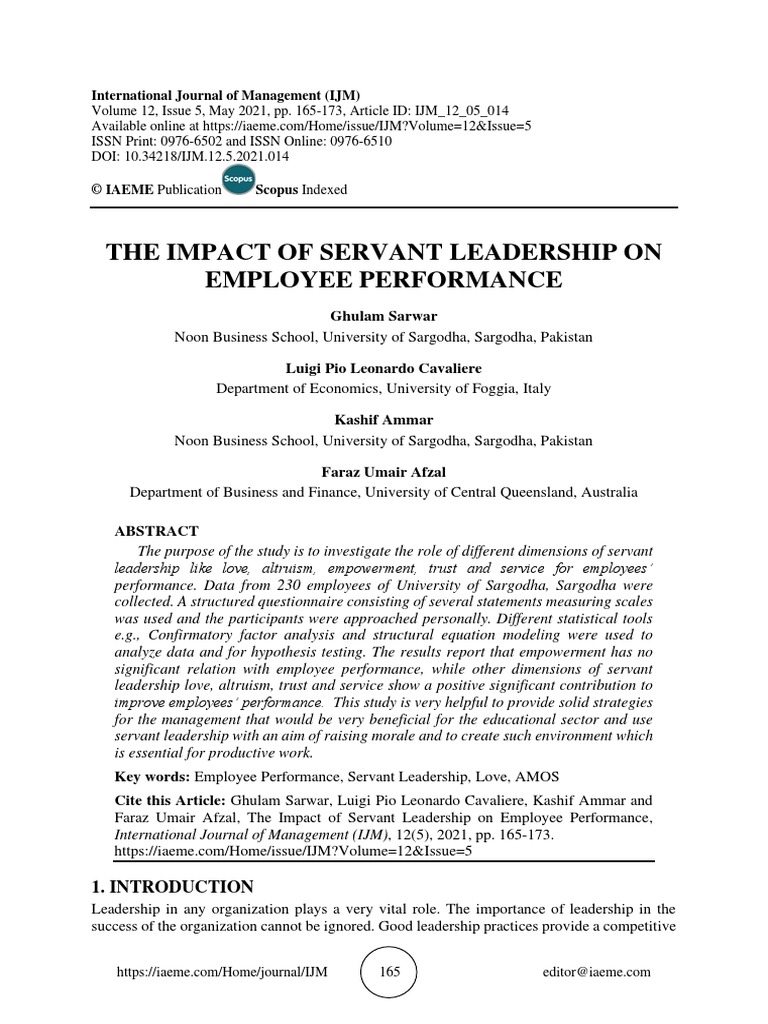 The Impact of Servant Leadership On Employee Performance | PDF ...