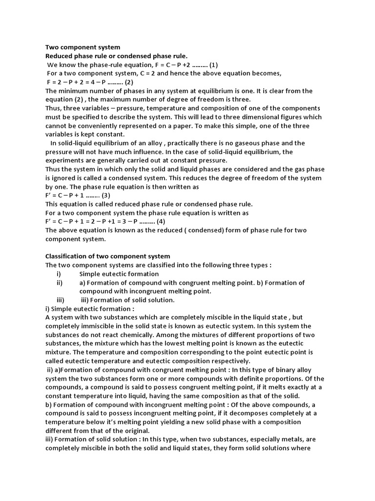 Two Component System Reduced Phase Rule or Condensed Phase Rule | PDF ...