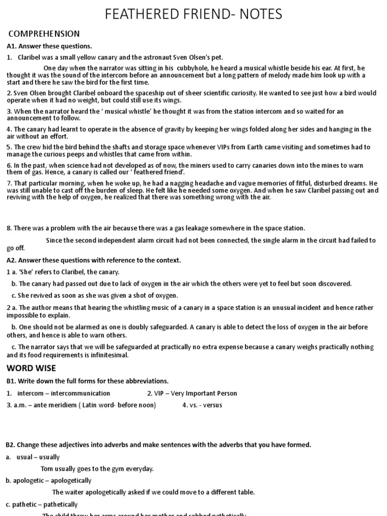 Feathered Friend-Notes: Comprehension | PDF | Adjective | Syntax