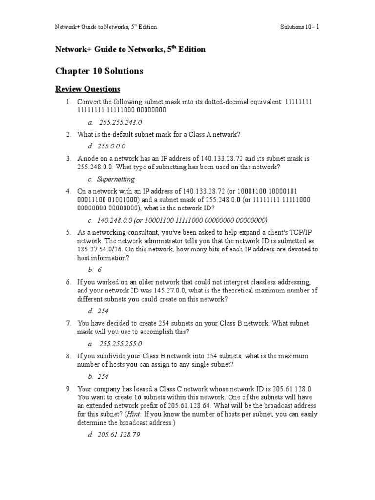 Chapter 10 Review Answers | PDF | Ip Address | Internet Protocol Suite