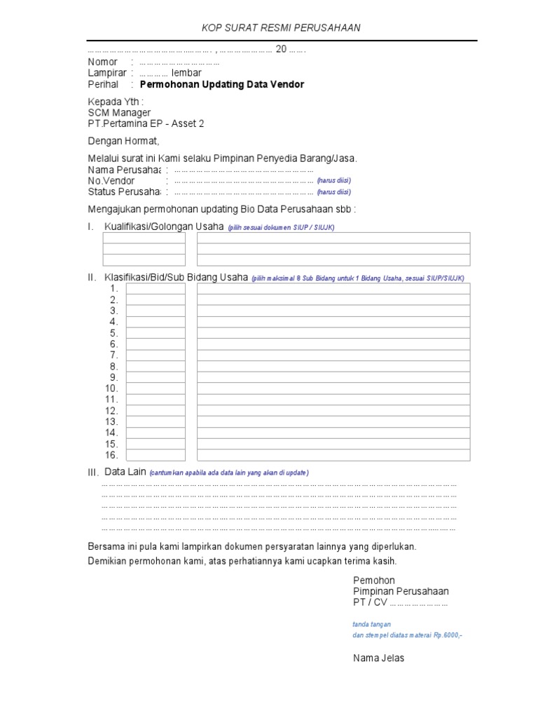Draft Update Vendor Pertamina EP | PDF