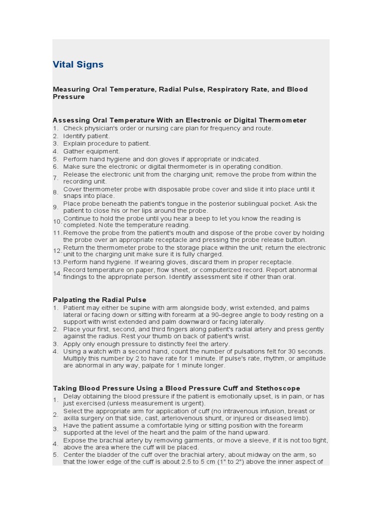 Vital Signs: Measuring Oral Temperature, Radial Pulse, Respiratory Rate ...