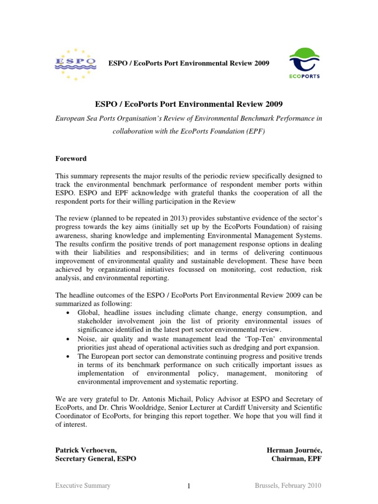 ESPO EcoPorts Environmental Review 2009 | PDF | Environmental Policy ...