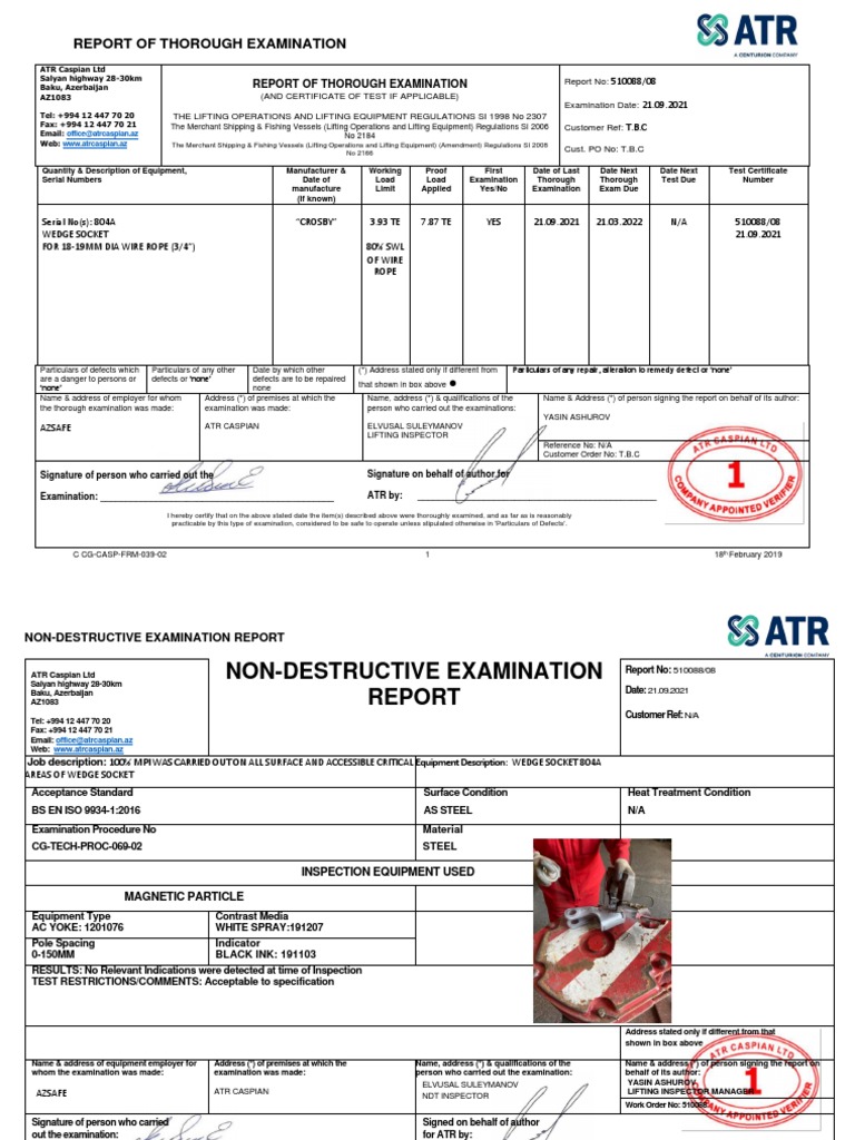 Report of Thorough Examination | PDF | Nondestructive Testing