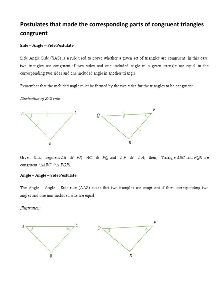 Postulates That Made The Corresponding Parts of Congruent Triangles ...