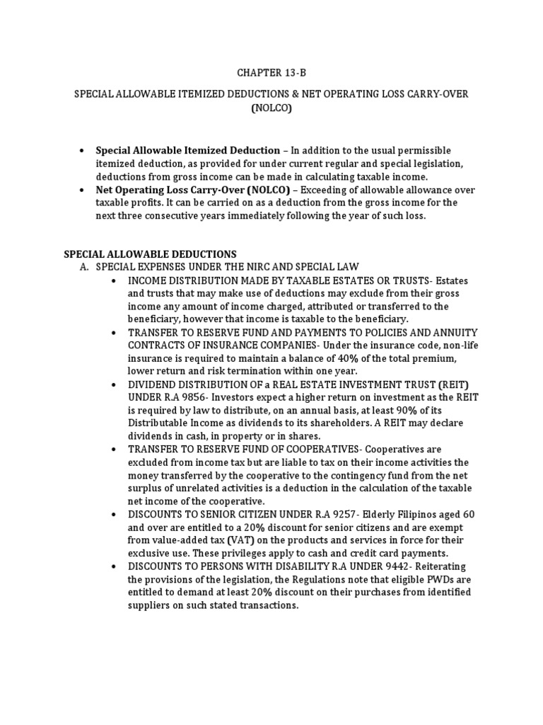 Chapter13-B A. Special Allowable Deductions | PDF | Tax Deduction ...