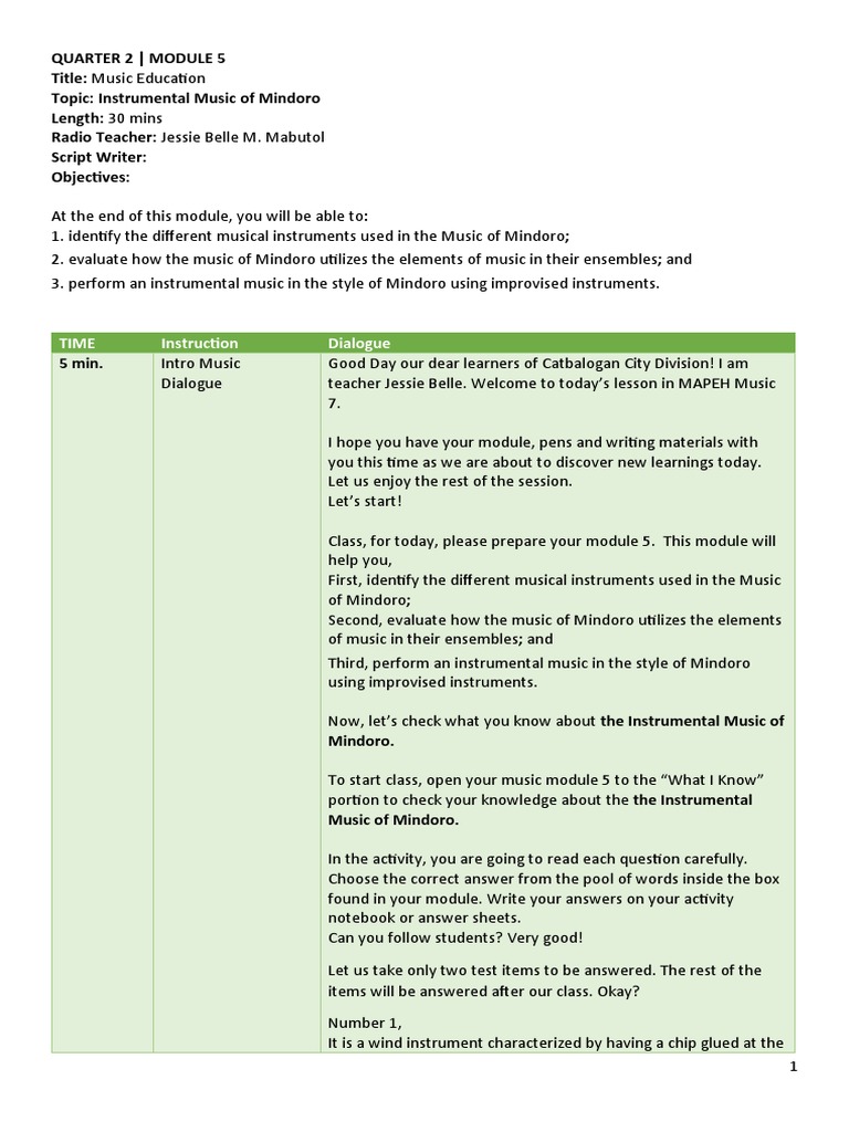 Q2 - Module 5 - Music7 Mapeh Rbi | PDF | String Instruments | Musical Instruments