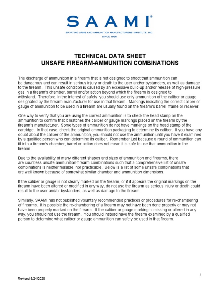 Unsafe Arms and Ammunition Combinations | PDF | Cartridge (Firearms ...