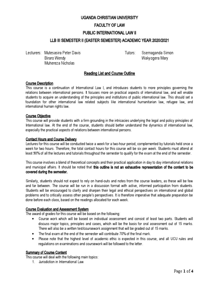 International Law 2 LLB 3 Course Outline 2021 | PDF | International Law ...