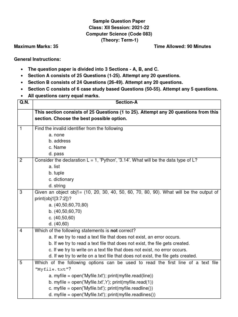 ComputerScience SQP | PDF | C (Programming Language) | Computer File ComputerScience SQP | PDF | C (Programming Language) | Computer File