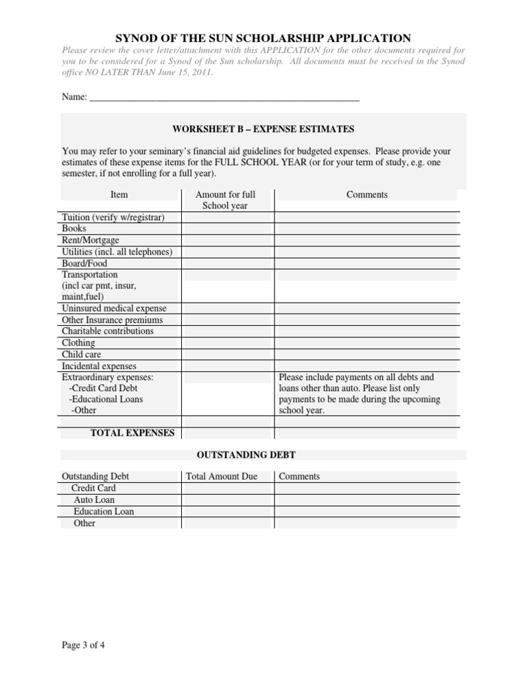 Expense Worksheet PDF