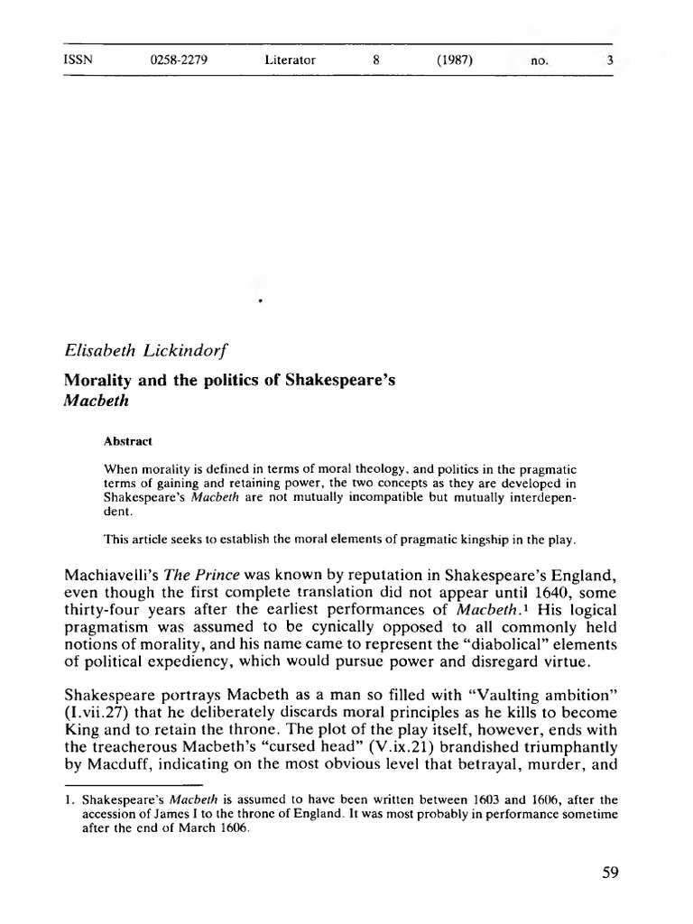 Morality and The Politics of Shakespeare's: Macbeth | Download Free PDF ...